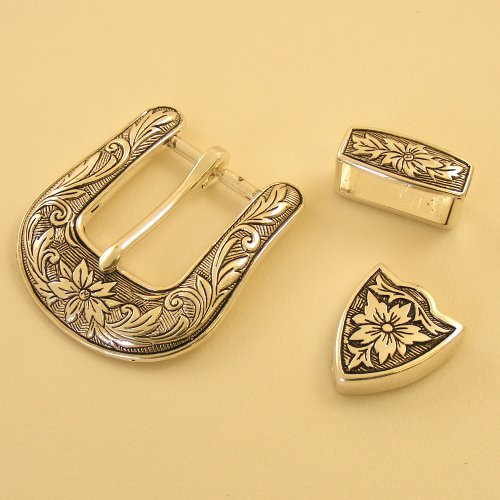 3 Piece Buckle Set Silver Plated 25mm (1") - artisanleather.co.uk