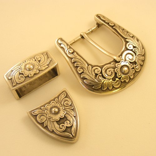 Silver Plated 3 Piece Buckle Set 38mm 1 1/2" - artisanleather.co.uk