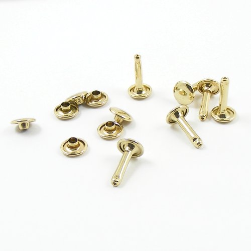 15mm Double Cap Brass Plated Rivets x 100 - artisanleather.co.uk