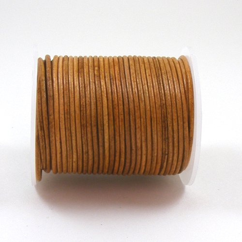 Tan / Light Brown Antique Effect 2mm Round Leather Lacing 25 Metres ...